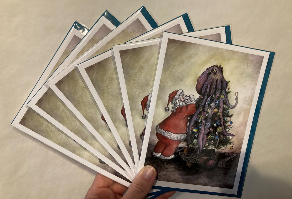 Merry Octopusmas Greeting 6 Card Pack – Artifact Fine Art